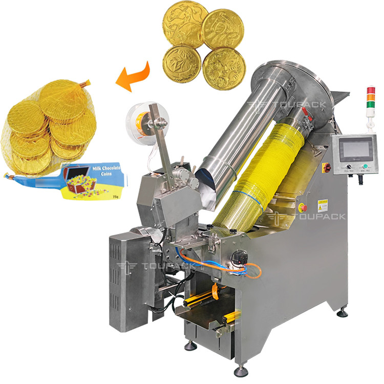 Automatic Net Bag Packing Machine For Gold Coin Chocolate Garlic Mesh ...